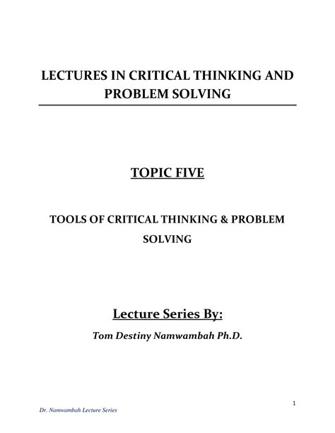 lesson 5 tools of critical thinking and problem solving 1 lectures in critical thinking and