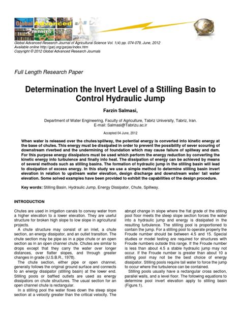 Determination The Invert Level Of A Stilling Basin To Control Hydraulic Jump 1 Pdf Spillway