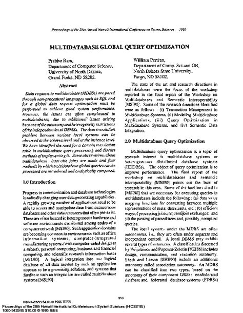 Pdf Multidatabase Global Query Optimization