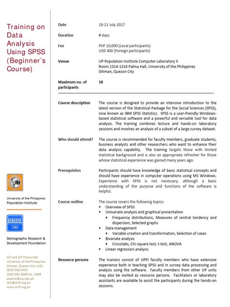 Spss Training Information Pdf Statistics Spss
