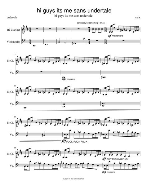Hi Guys Its Me Sans Undertale Sheet Music For Clarinet In B Flat