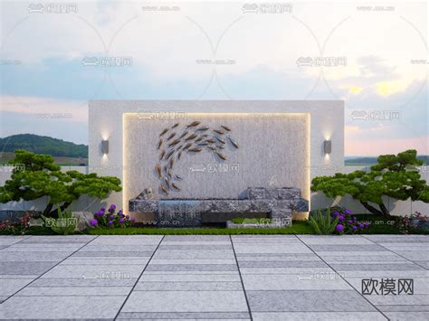 流水景墙su模型下载 Id14015097 Sketchup模型下载 欧模网