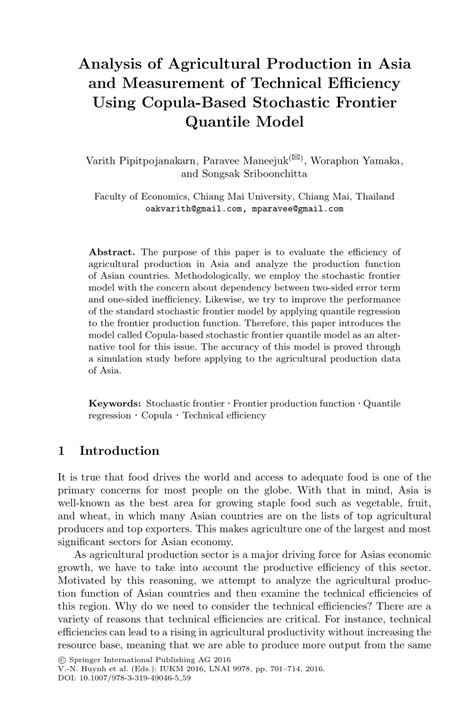 Pdf Analysis Of Agricultural Production In Asia And Measurement Of Technical Efficiency Using