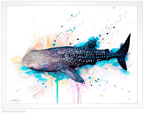 Китова акула акварелна картина художник Славейка Аладжова