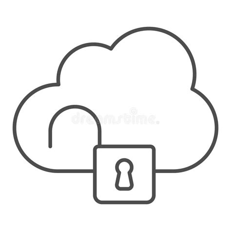 Unsecure Cloud Storage Thin Line Icon Hacker Attacks Concept Vector Graphics Stock Vector