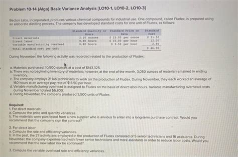 solved problem 10 14 algo basic variance analysis [lo10 1