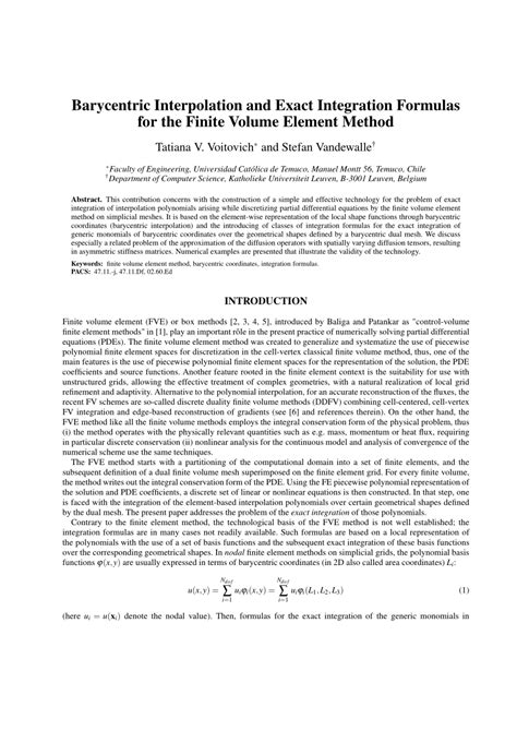 PDF Barycentric Interpolation And Exact Integration Formulas For The Finite Volume Element Method