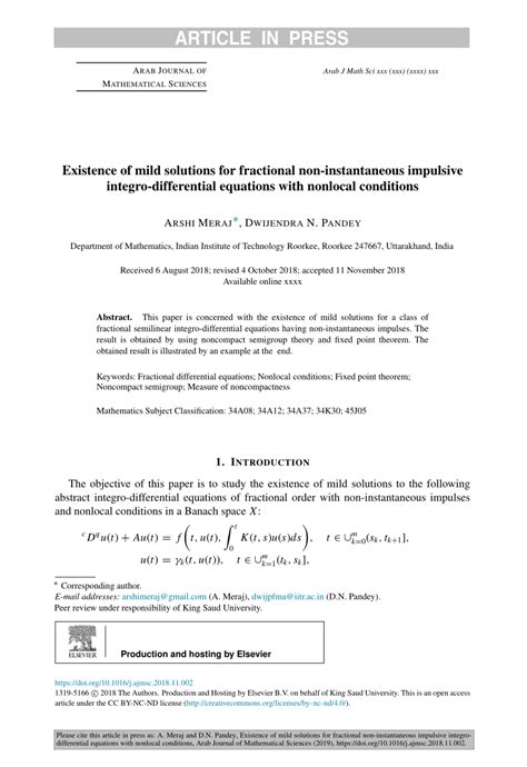Pdf Existence Of Mild Solutions For Fractional Non Instantaneous Impulsive Integro