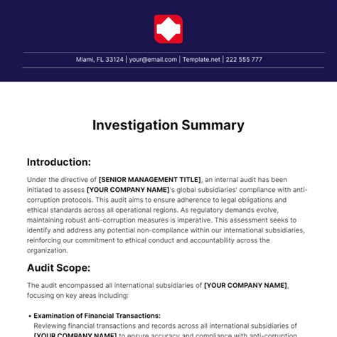 High Level Summary Template Edit Online And Download Example