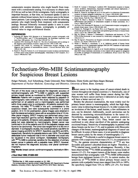 Pdf Technetium 99m Mibi Scintimammography For Suspicious Breast Lesions