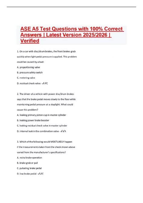 Ase A5 Test Questions With 100 Correct Answers Latest Version 2025 2026 Verified Ase A5