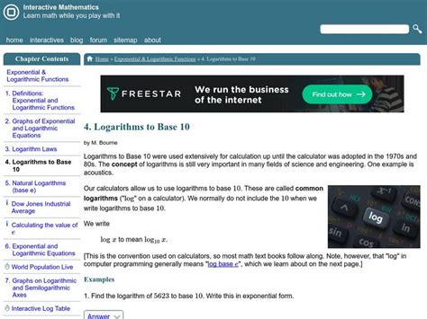 Interactive Mathematics Logarithms To Base 10 Activity For 9th 10th