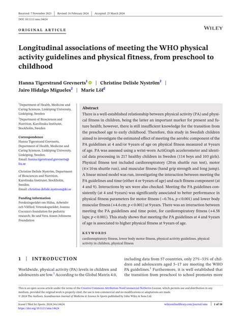 Pdf Longitudinal Associations Of Meeting The Who Physical Activity Guidelines And Physical