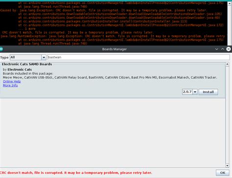 Cant Install From The Arduino Boards Manager Crc Error · Issue 33 · Electroniccatsarduino