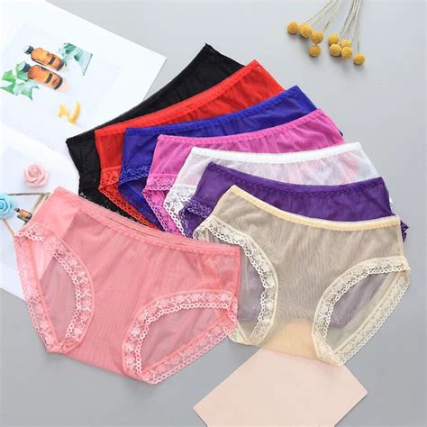 Womens Lace Briefs Panties See Through Mesh Sheer Underwear Knickers