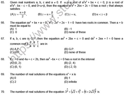 Jee Mathematics Theory Of Equations Mcqs Set A With Answers