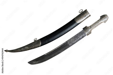 Vintage Traditional Caucasian Curved Dagger With Scabbard On White