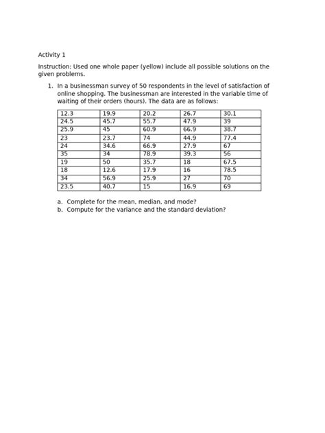 Statistics Central Tendency Sample Problem Pdf