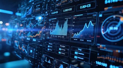 Futuristic Digital Dashboard Displaying Interactive Financial Charts And Data Analytics Stock