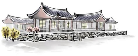 페인터오브젝트 프리진 일러스트 꽃 오브젝트 한국 나무 수묵화 전통 한국그림 동양 동양화 기와집 양반 민속 전통가옥 배경 백그라운드 페인터