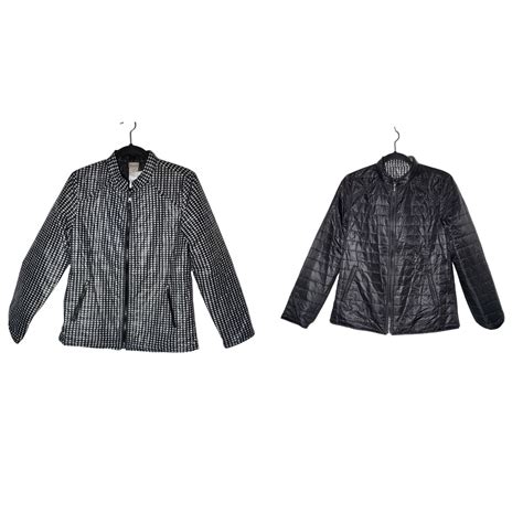 Chicos Chicos Reversible Zip Up Plaid And Black Puffer Jacket S Grailed