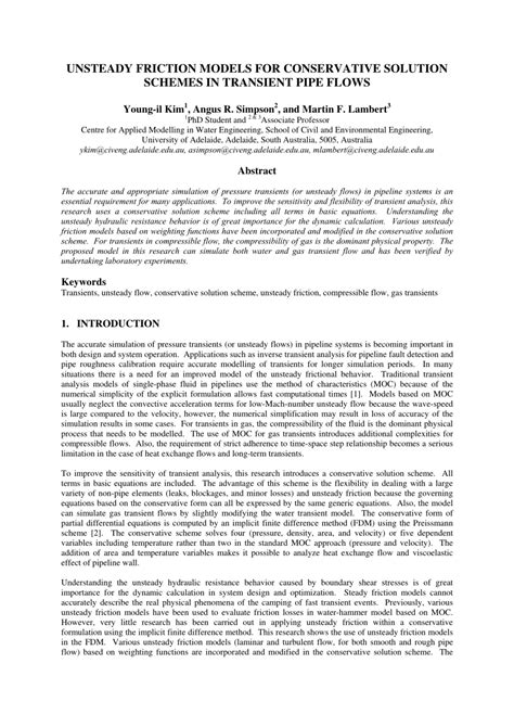 pdf unsteady friction models for conservative solution schemes in