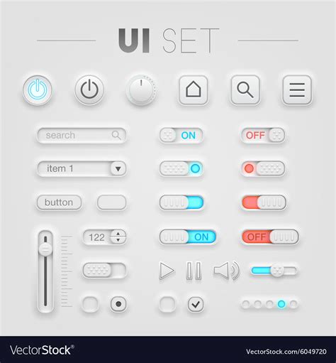 White Ui Set Royalty Free Vector Image Vectorstock