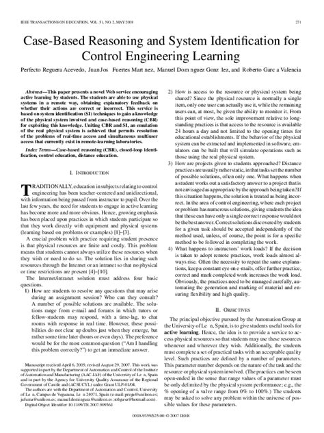 Pdf Case Based Reasoning And System Identification For Control Engineering Learning