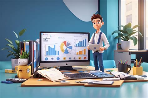 Premium Ai Image 3d Cartoon Character And Computer With Open Pages