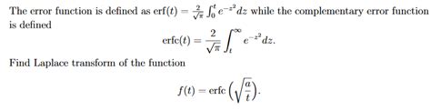 Solved Dz While The Complementary Error Function The Error