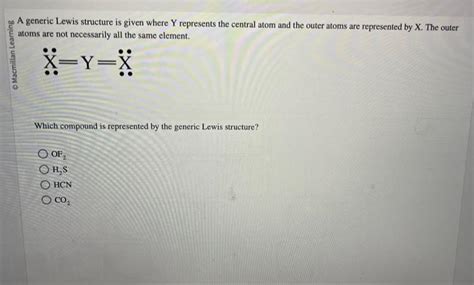 Solved A Generic Lewis Structure Is Given Where Y Chegg