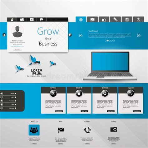 website ui elements gray and blue navigation bar buttons slider