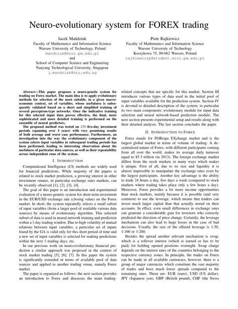 Pdf Neuro Evolutionary System For Forex Trading