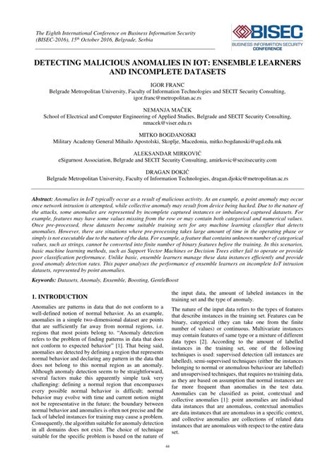 Pdf Detecting Malicious Anomalies In Iot Ensemble Learners And Incomplete Datasets