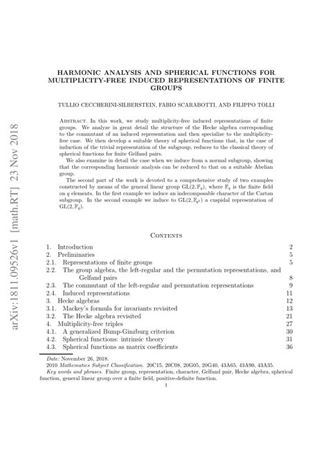 PDF Harmonic Analysis And Spherical Functions For Multiplicity Free Induced Representations Of