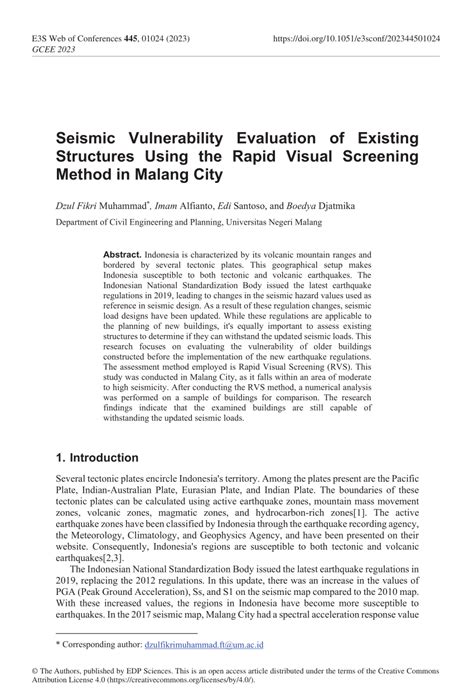 Pdf Seismic Vulnerability Evaluation Of Existing Structures Using The Rapid Visual Screening