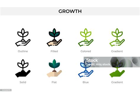 다른 스타일의 성장 아이콘 윤곽선 단색 색상 채우기 그라디언트 및 플랫 스타일로 설계된 성장 벡터 아이콘입니다 기호 로고 일러스트레이션 벡터 일러스트 레이 션 가족에 대한