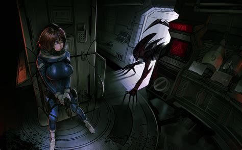 Xenomorph And Space Girl Original And 2 More Drawn By Hommie K9k9