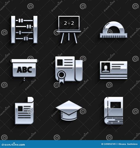 Set Certificate Template Graduation Cap Book Identification Badge Document Chalkboard