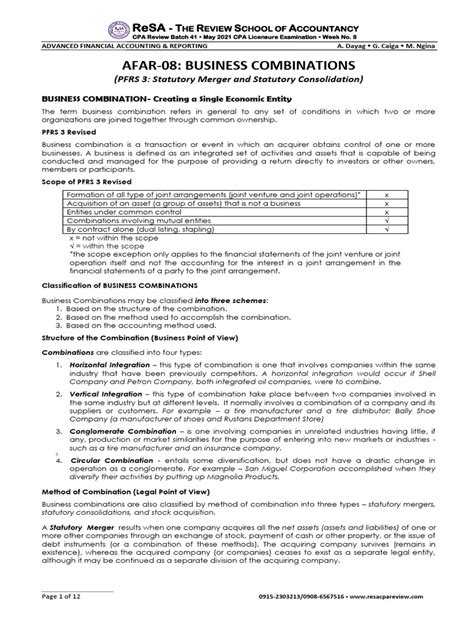 afar 08 business combinations pfrs 3 statutory merger and statutory