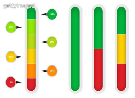 Color Coded Progress Vertical Level Indicator With Percentage Units