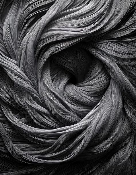 Abstract Grayscale Image Of Swirling Flowing Textile Fibers Intricate Texture And Design