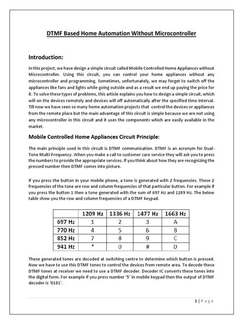 Dtmf Based Home Automation Without Microcontroller Pdf Electronic