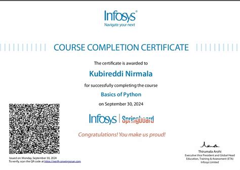 Kubireddi Nirmala On Linkedin I Have Completed A Python Course Through Infosys Springboard🎉🎉