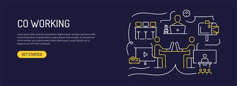 공동 작업 공간 관련 웹 배너 라인 스타일 웹 배너 웹 사이트 헤더 등에 대한 현대 선형 디자인 벡터 일러스트레이션 사무실에 대한 스톡 벡터 아트 및 기타 이미지 Istock