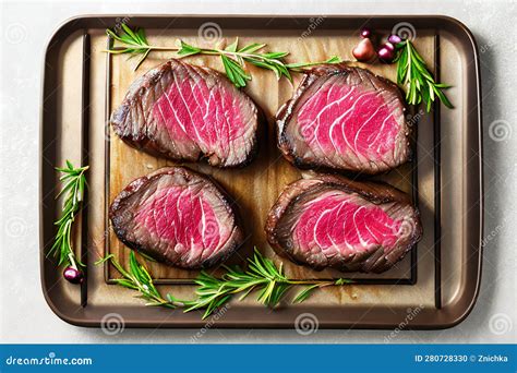 Rare Steak Being Cooked On An Iron Grill Flam Broiled Stock Illustration Illustration Of