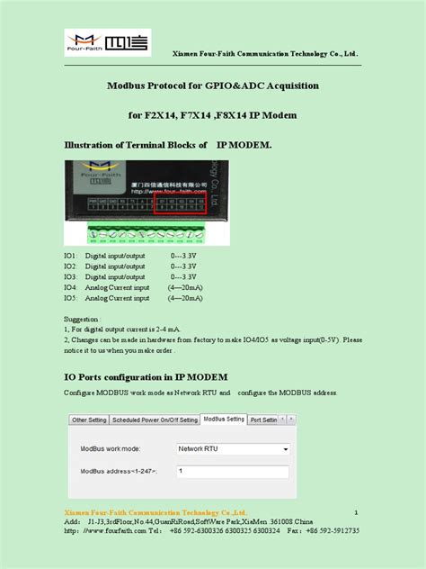 Modbus Protocol For Gpio And Adc Acquisition Ip Modem Pdf