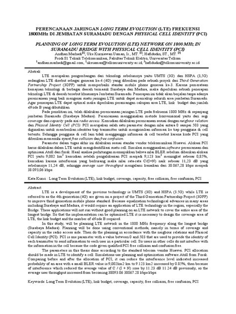 Pdf Perencanaan Jaringan Lte Frek 1800 Mhz Di Suramadu Dengan Physical Cell Identity Dokumen