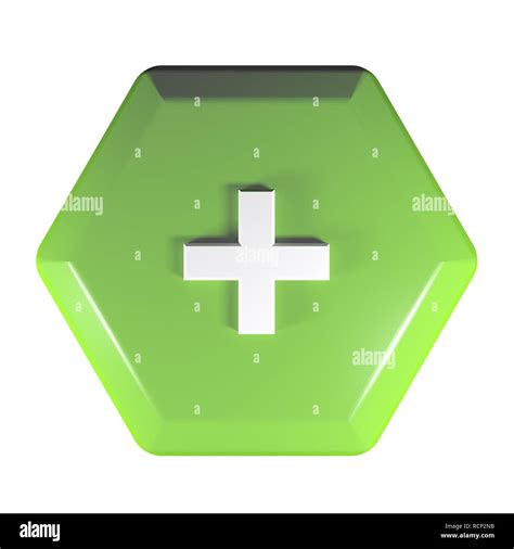 Green Hexagonal Push Button With The Sign For The Sum Operation 3d