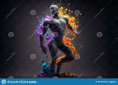 Ecstatic Dance Of A Cyborg With Splash Of Colours Generative Ai Stock